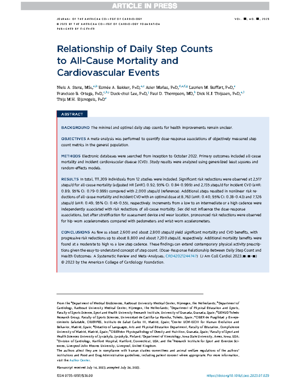 JACC 2023: Daily Step Counts and Their Impact on Mortality & CVD - Studocu