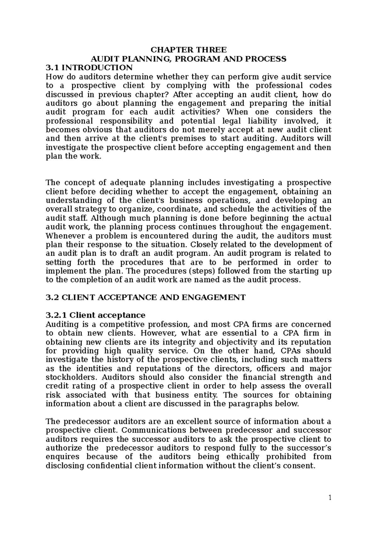 Ch 3 Audit Planning & Process Overview - Auditing I Notes - Studocu