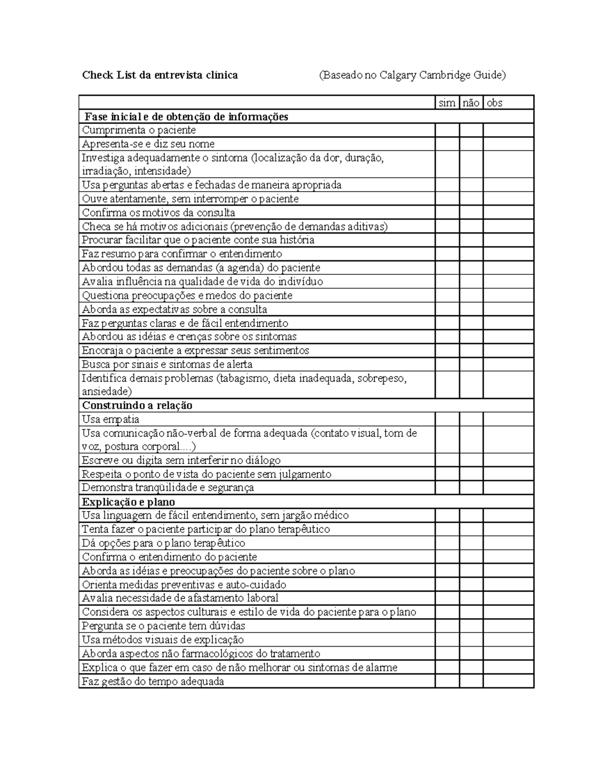 Guia de Entrevista Clínica: Calgary Cambridge 2 - Studocu