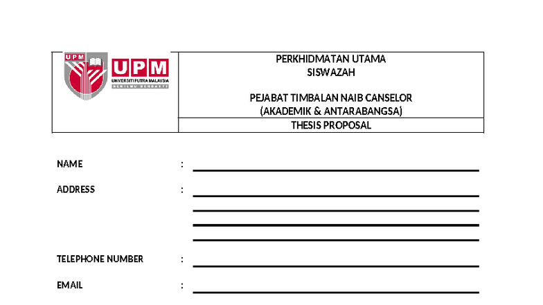 Thesis Proposal Template for Master/PHD - UPM 202012 - Studocu