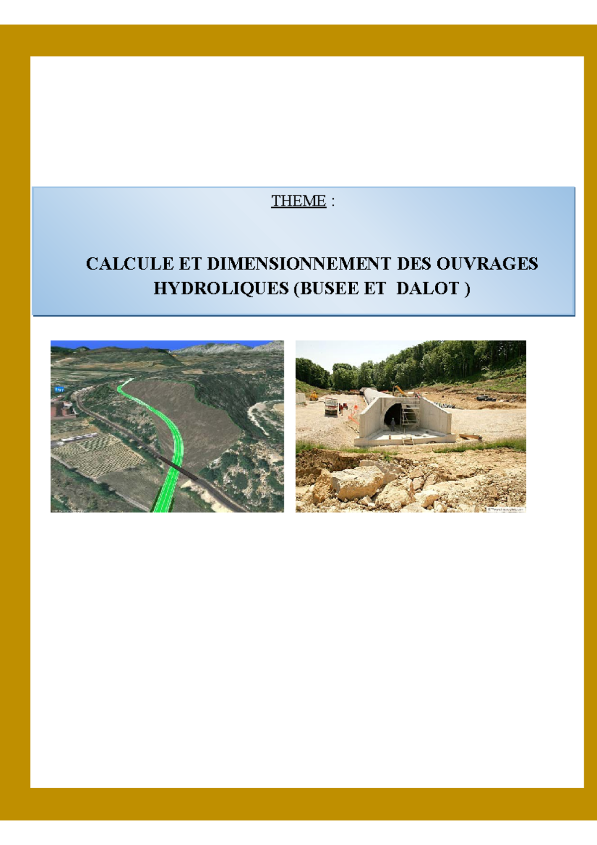 Etude de Dimensionnement des Ouvrages Hydrauliques (BUSEE ET DALOT ...