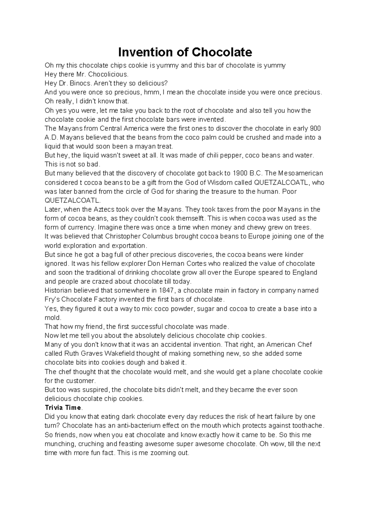 Invention of Chocolate: History & Delicious Discoveries - Studocu