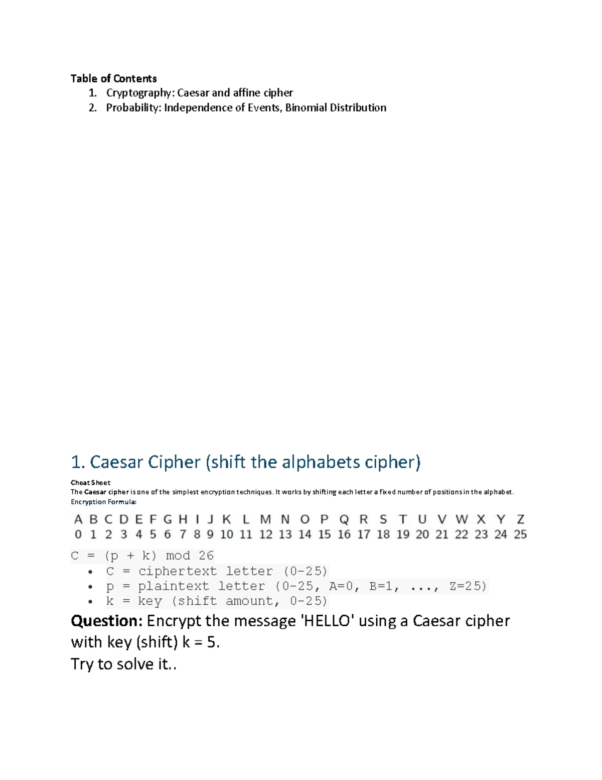 CS2214 Cryptography & Probability Cheat Sheet: Ciphers & Events - Studocu