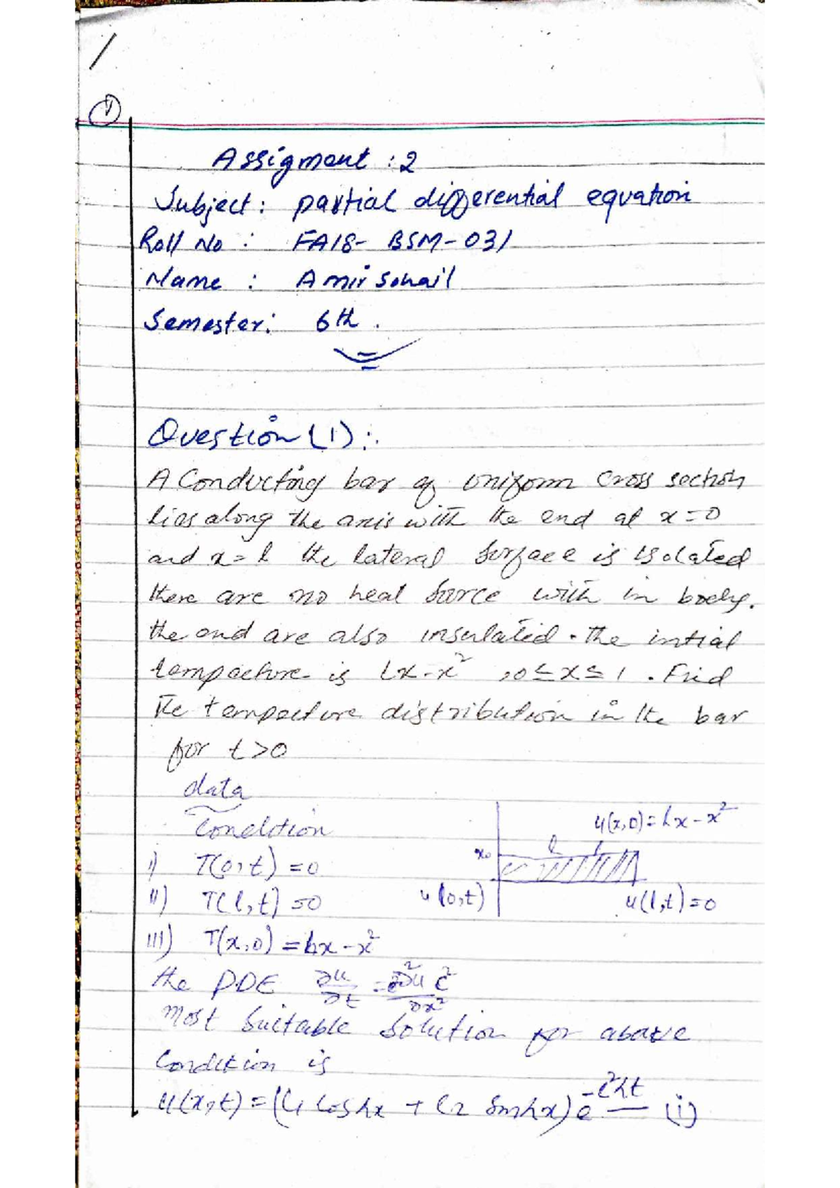 PDE Assignment 2: Temperature Distribution in Conducting Bars - Studocu