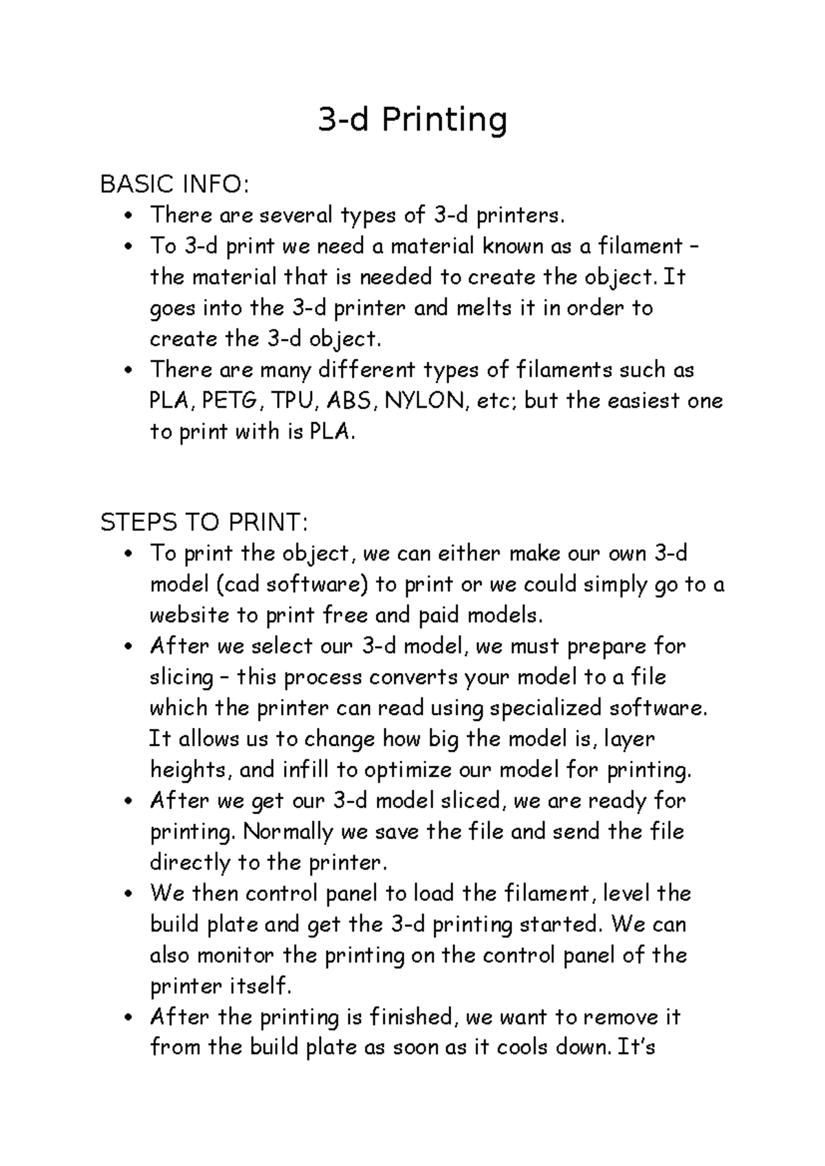 3D Printing Lecture Notes: Essential Info & Printing Steps - Studocu