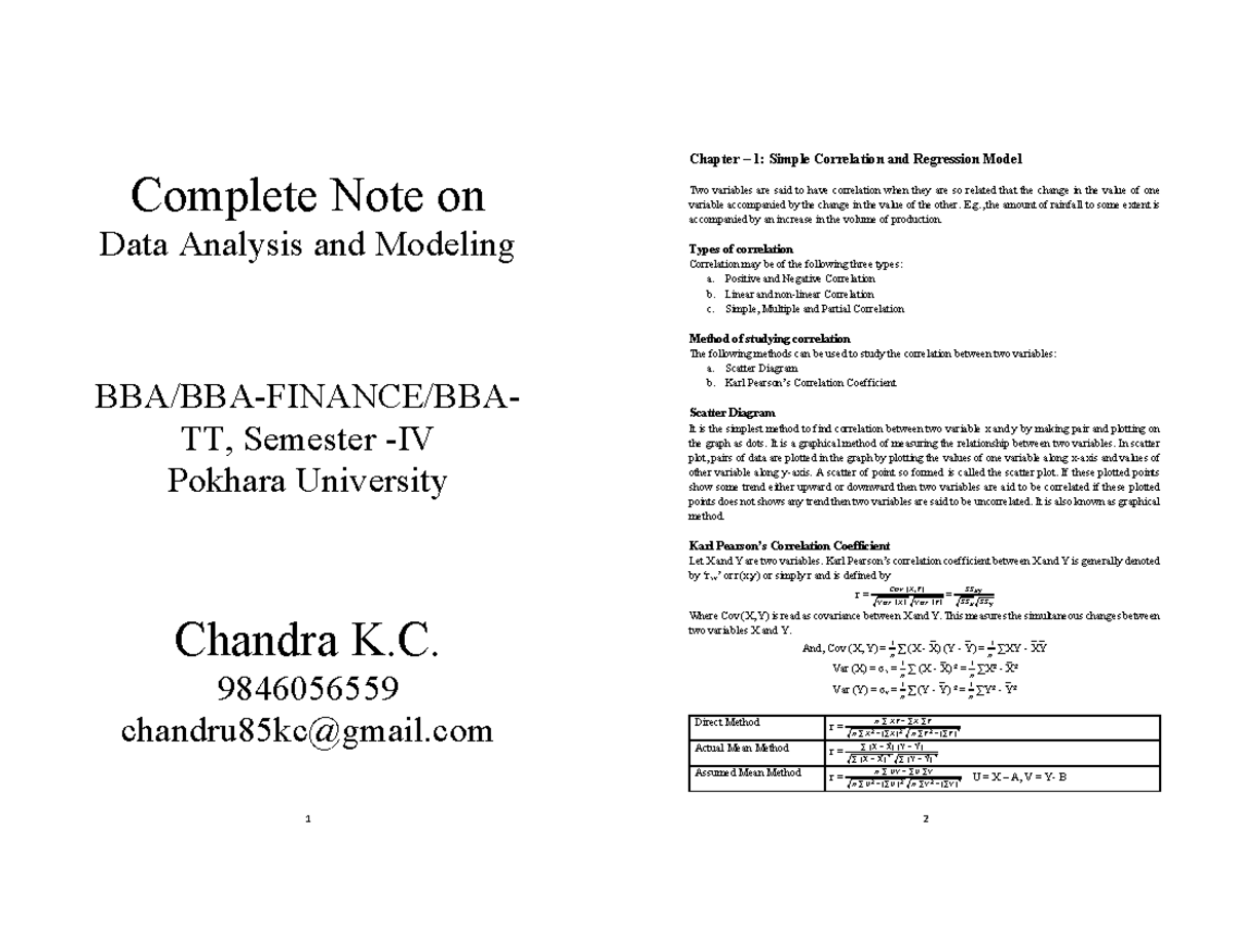 Chapter 1: Simple Correlation and Regression Model Notes for CKC ...