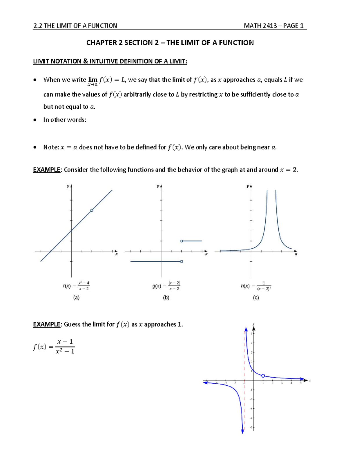 MATH 2413: Limits of Functions - Concepts & Examples - Studocu