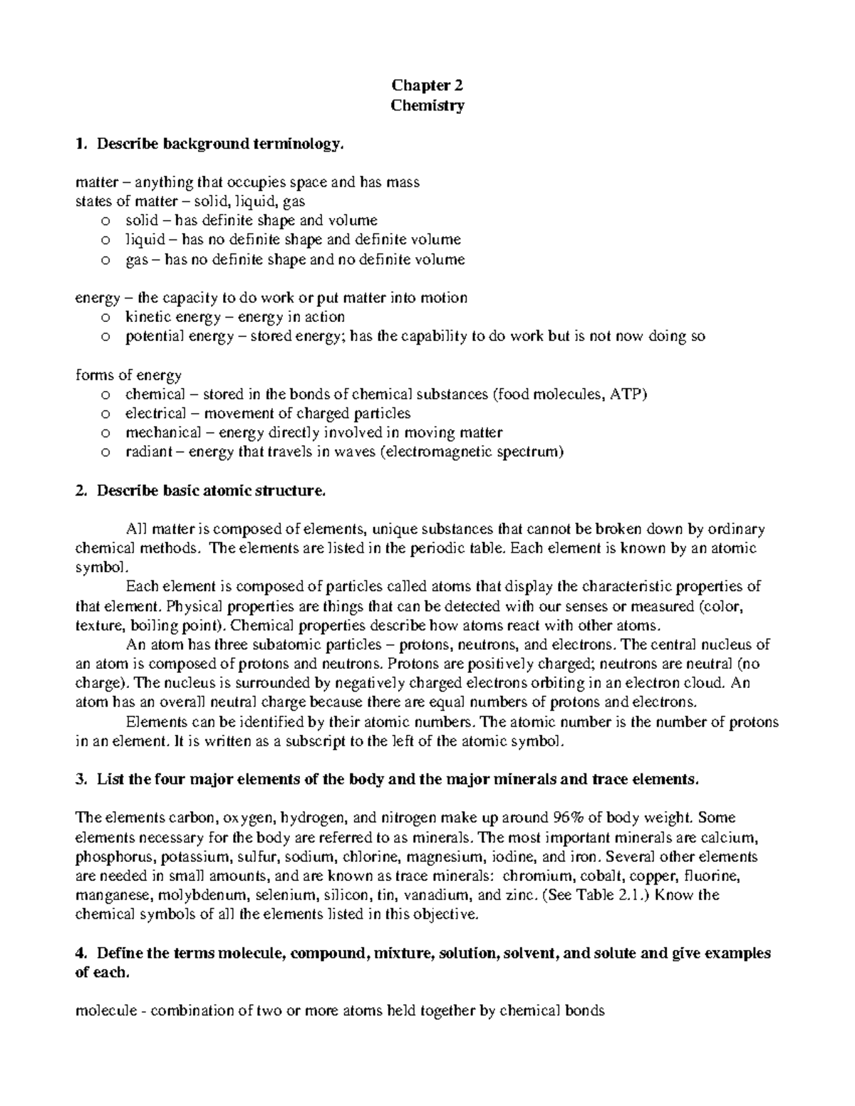 CH2 Notes: Key Concepts in Chemistry for Anatomy & Physiology 1 - Studocu