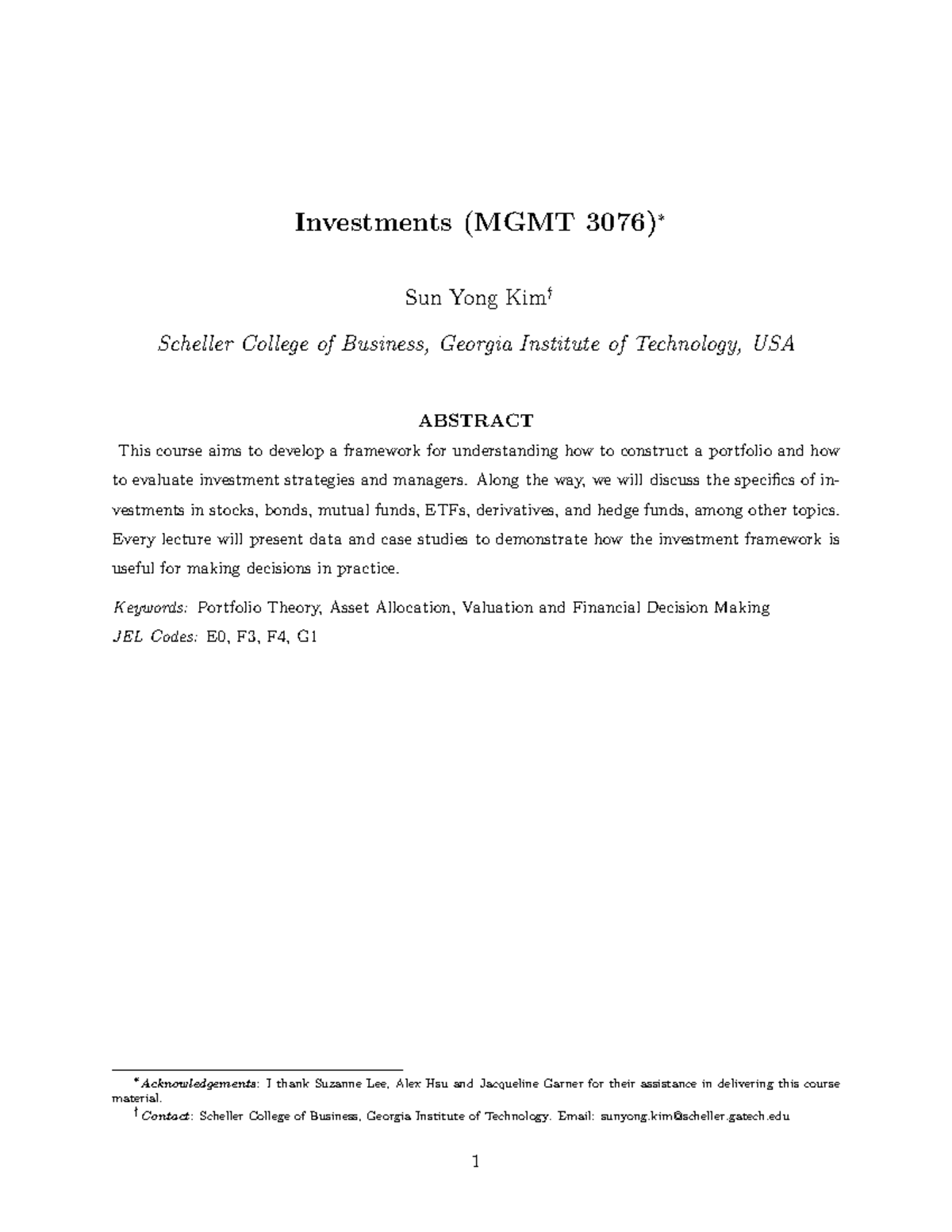 Investments (MGT 3076-A) Course Overview and Key Insights - Studocu