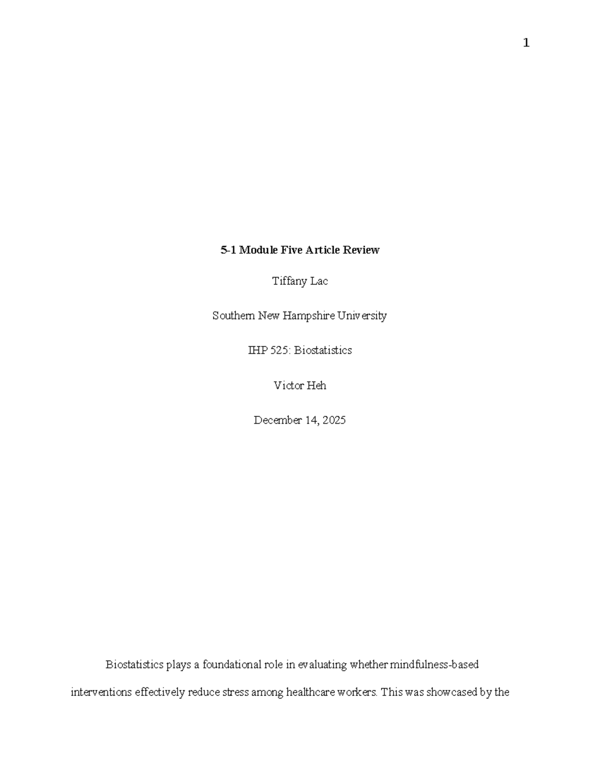 IHP 525: Module 5 Article Review on Biostatistics and Mindfulness - Studocu