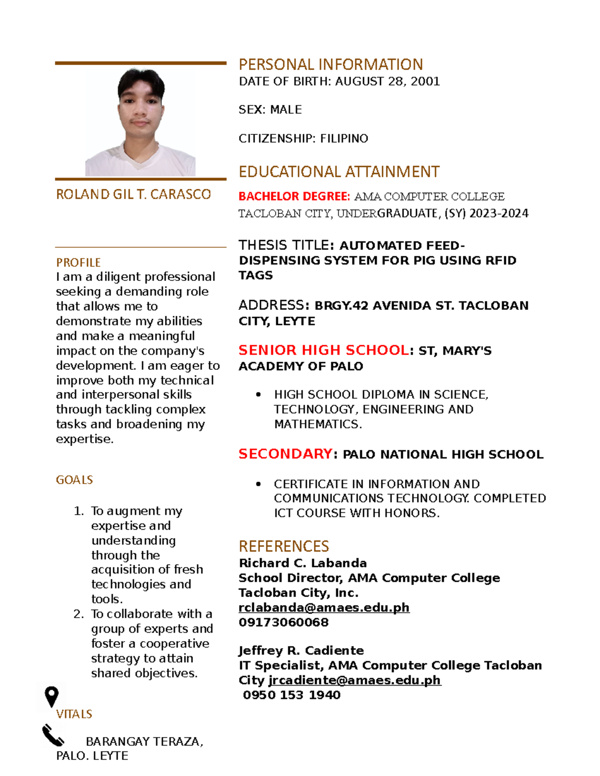 Filipino Student Resumes