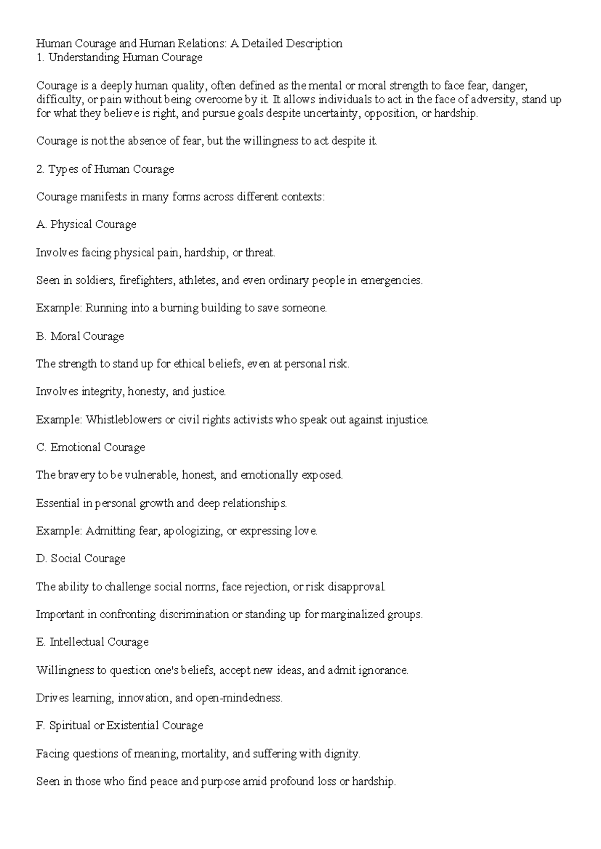 Human Courage & Relations: A Comprehensive Overview - Studocu