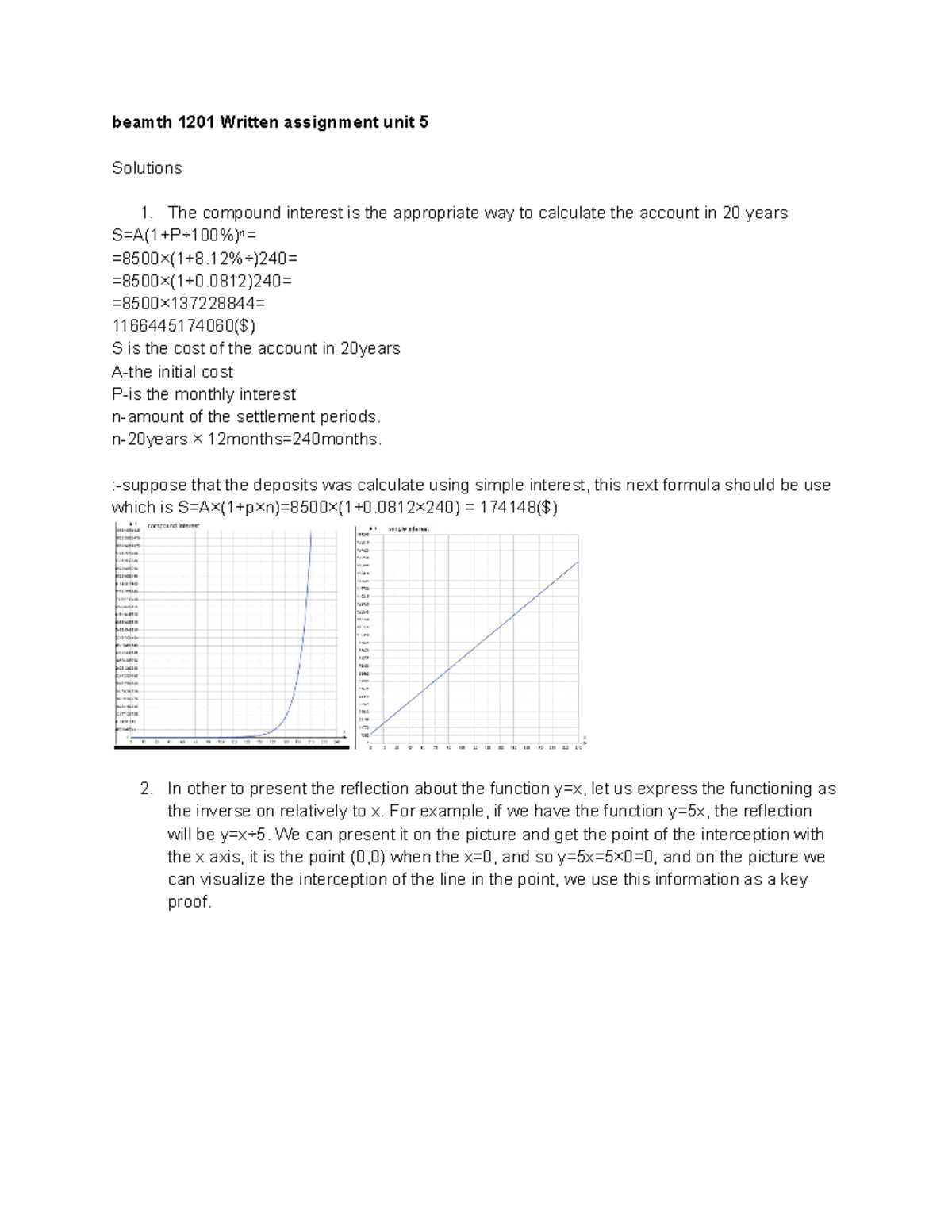 Math 1201 Unit 5 Written Assignment Solutions and Analysis - Studocu