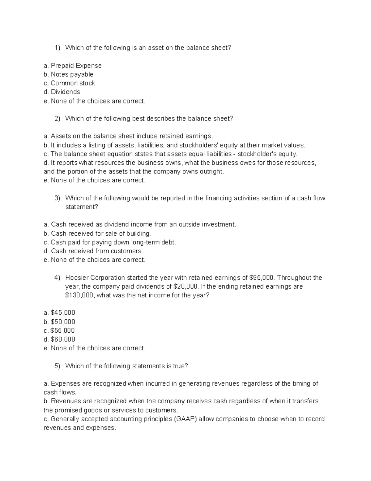 A100 Practice Exam: Balance Sheet & Financial Accounting Concepts - Studocu