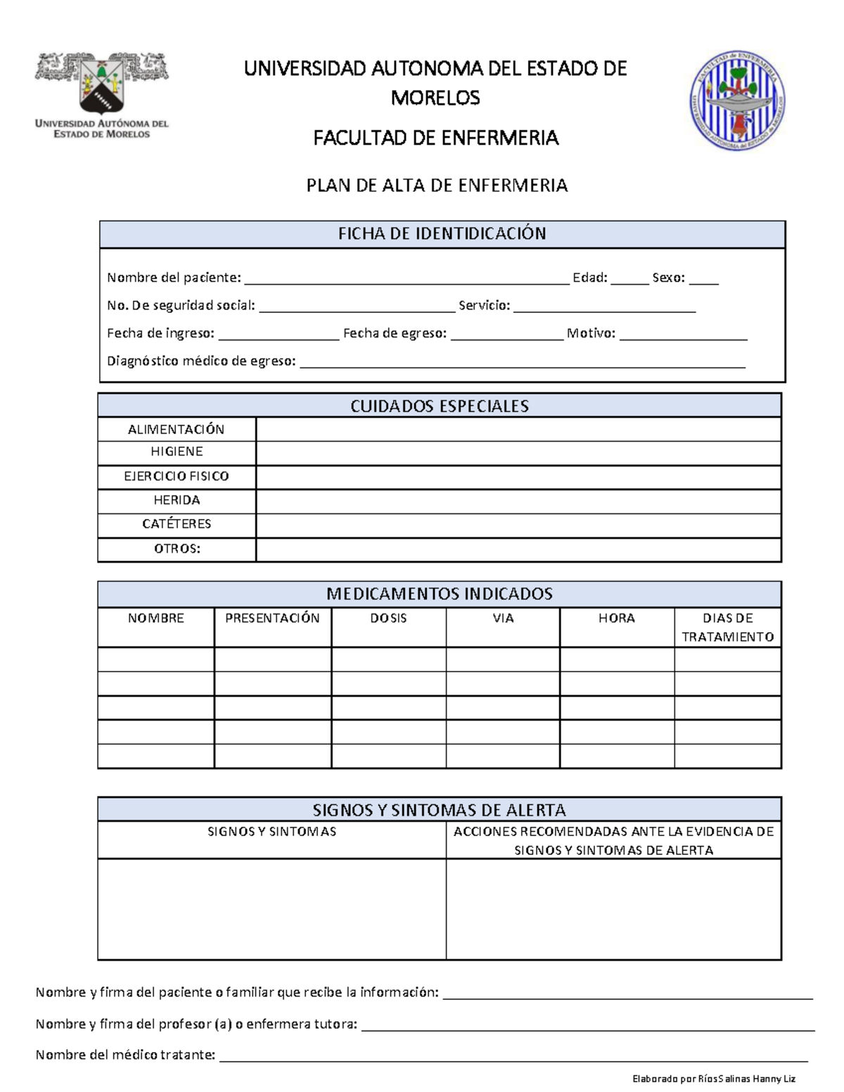 Estructura PLAN DE ALTA DE ENFERMERÍA - PLAN DE ALTA DE ENFERMERIA ...