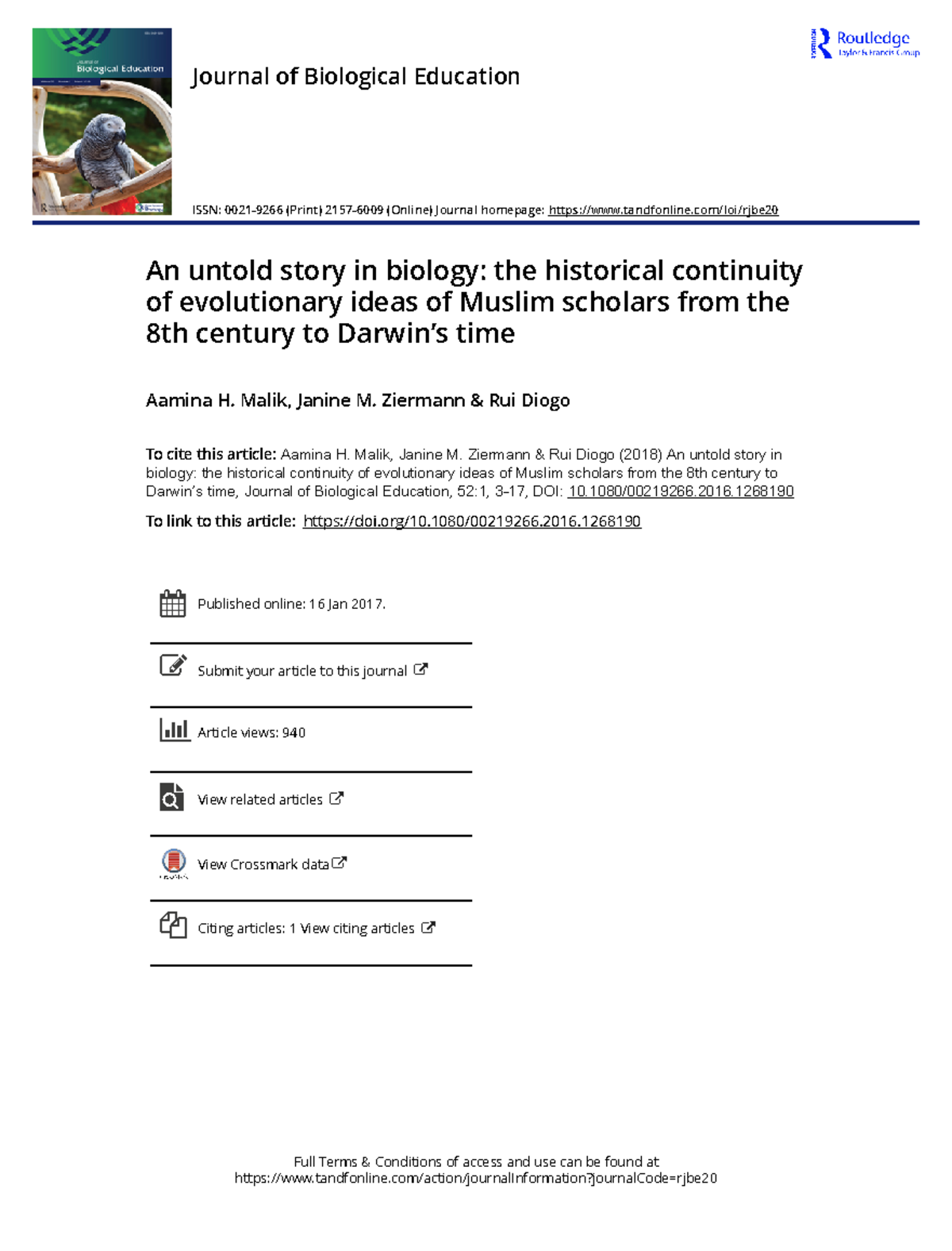 Historical Continuity of Evolutionary Thought by Muslim Scholars ...