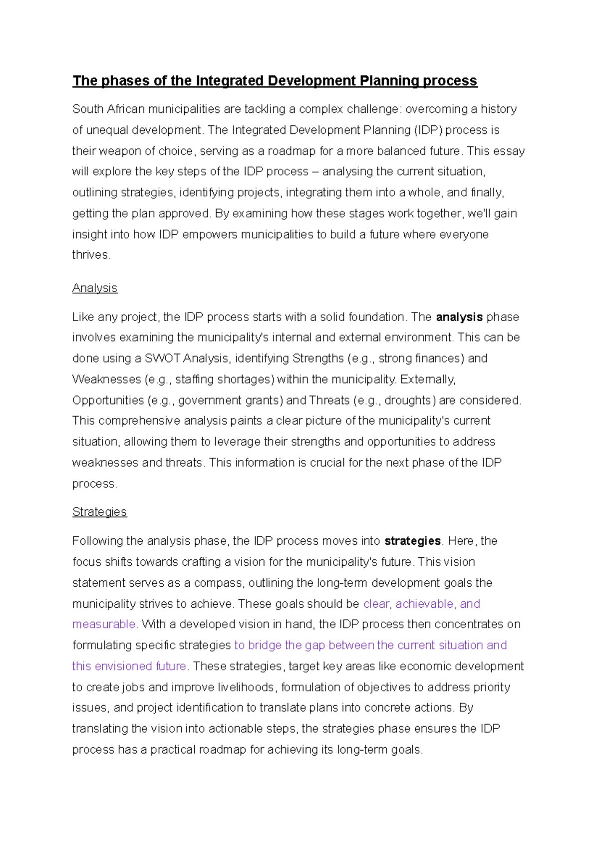 Phases of Integrated Development Planning (IDP) Process Explained - Studocu