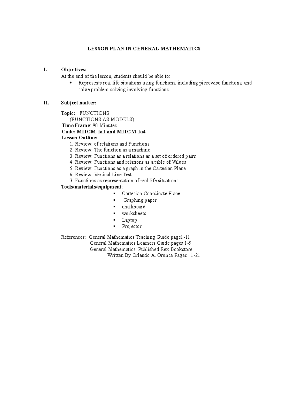 Detailed LP IN Genmath COT 1A - LESSON PLAN IN GENERAL MATHEMATICS I ...