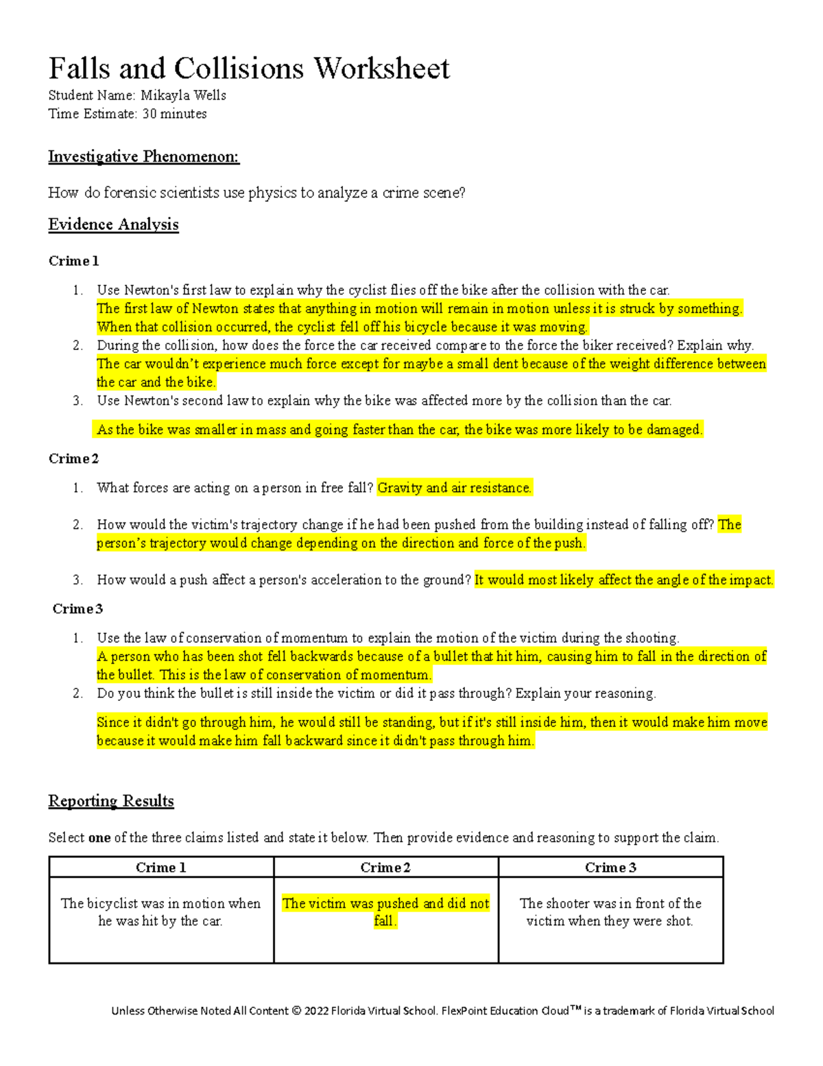 Forensic Analysis of Falls & Collisions: Worksheet Guide (SCI101) - Studocu