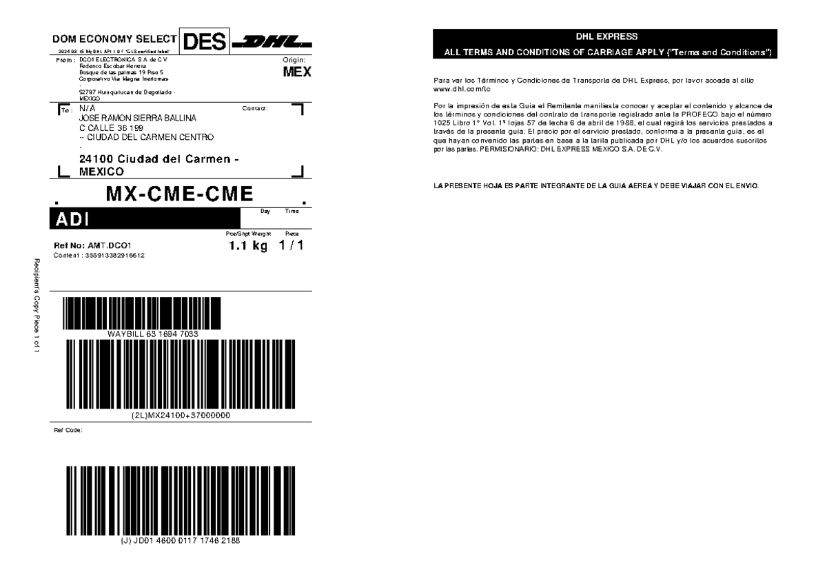 Shipgo 6316947033 - guia de ship - DOM ECONOMY SELECT 2024-08-15 MyDHL ...