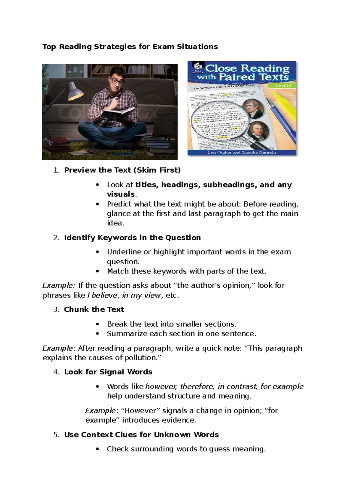 Effective Reading Strategies for Exam Success: Comprehension Tips - Studocu