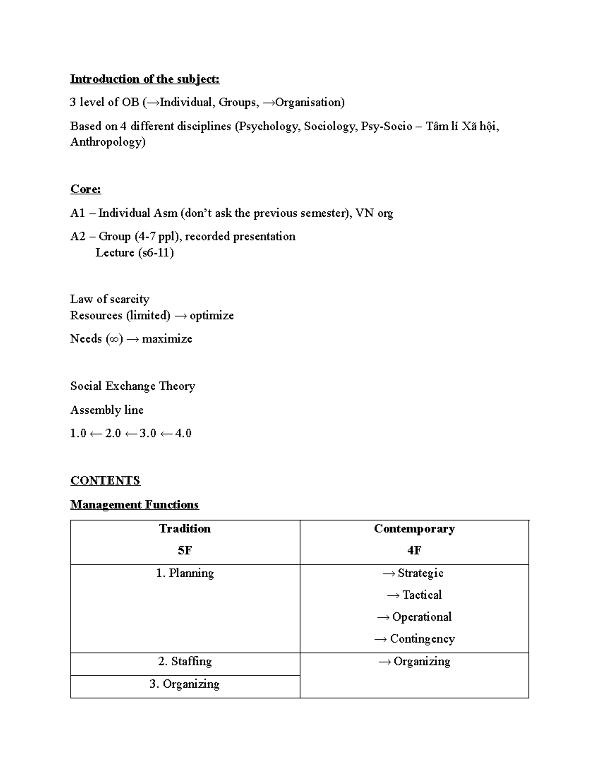 OB Lecture Notes - Core Concepts and Management Functions - Studocu