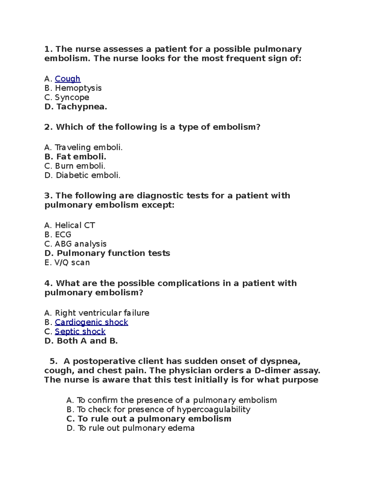 PE Questions: Understanding Pulmonary Embolism & Nursing Interventions ...