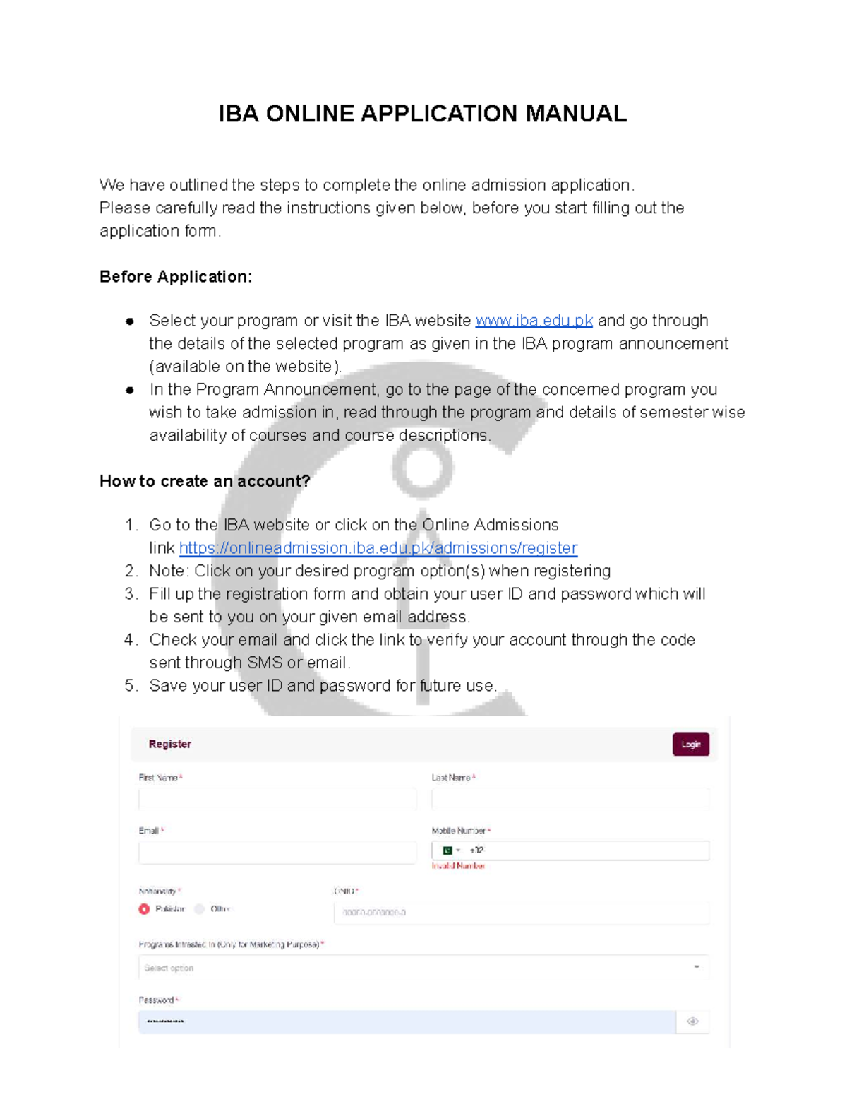 IBA Online Application Manual: Step-by-Step Guide for Admission - Studocu