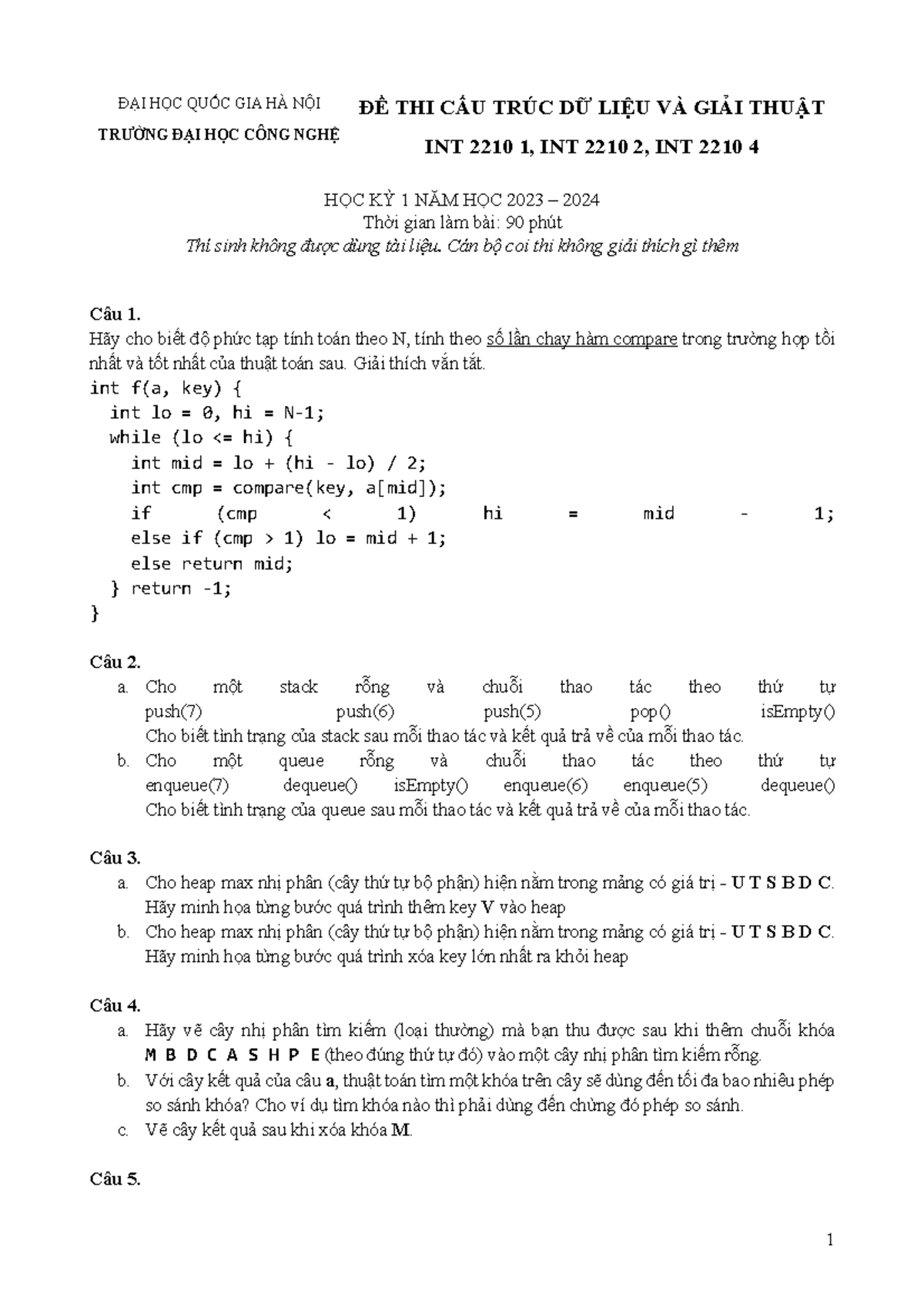 DSA INT 2210 Final Exam 2023 - Past Paper Questions and Answers - Studocu