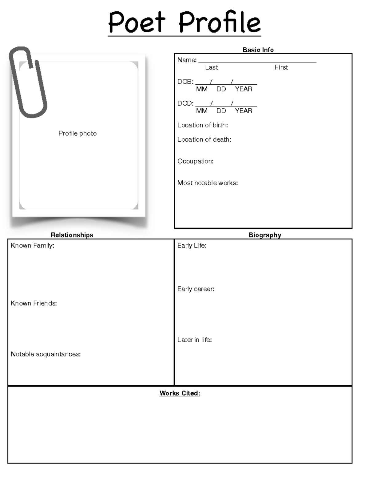 Poet Profile for Poetry - Literary Genres - Name:. Last First DOB ...