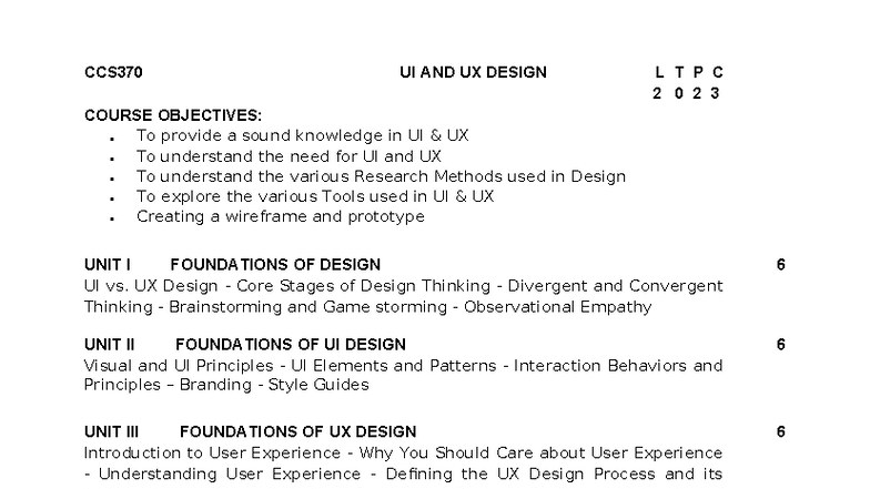 CCS370 UI and UX Design Syllabus Overview and Course Objectives - Studocu