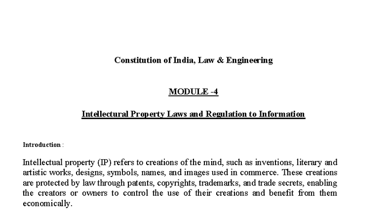 Intellectual Property Laws & Regulations - COI Module 4 Overview - Studocu