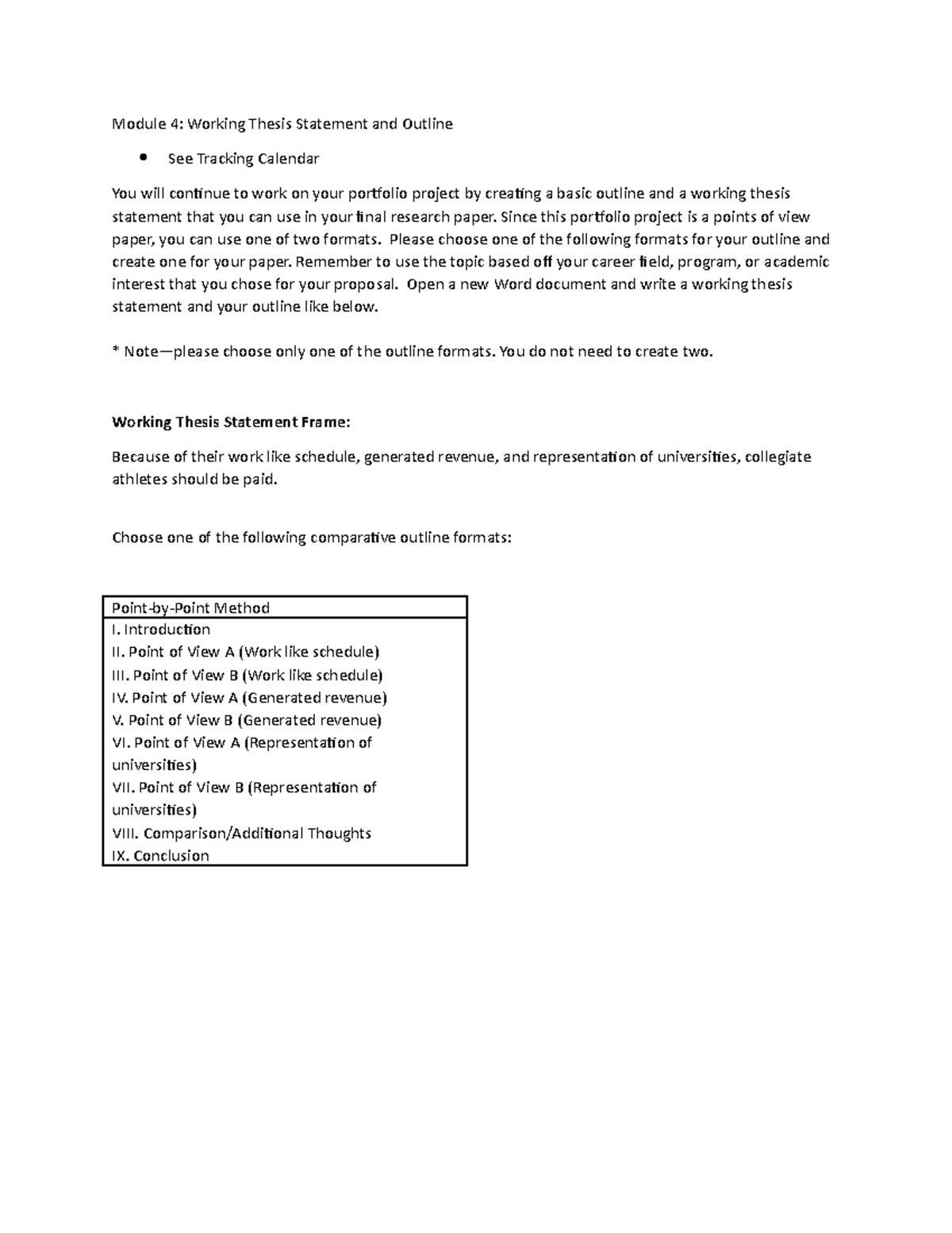Module 4 Portfolio Project - Module 4: Working Thesis Statement and Outline See Tracking ...