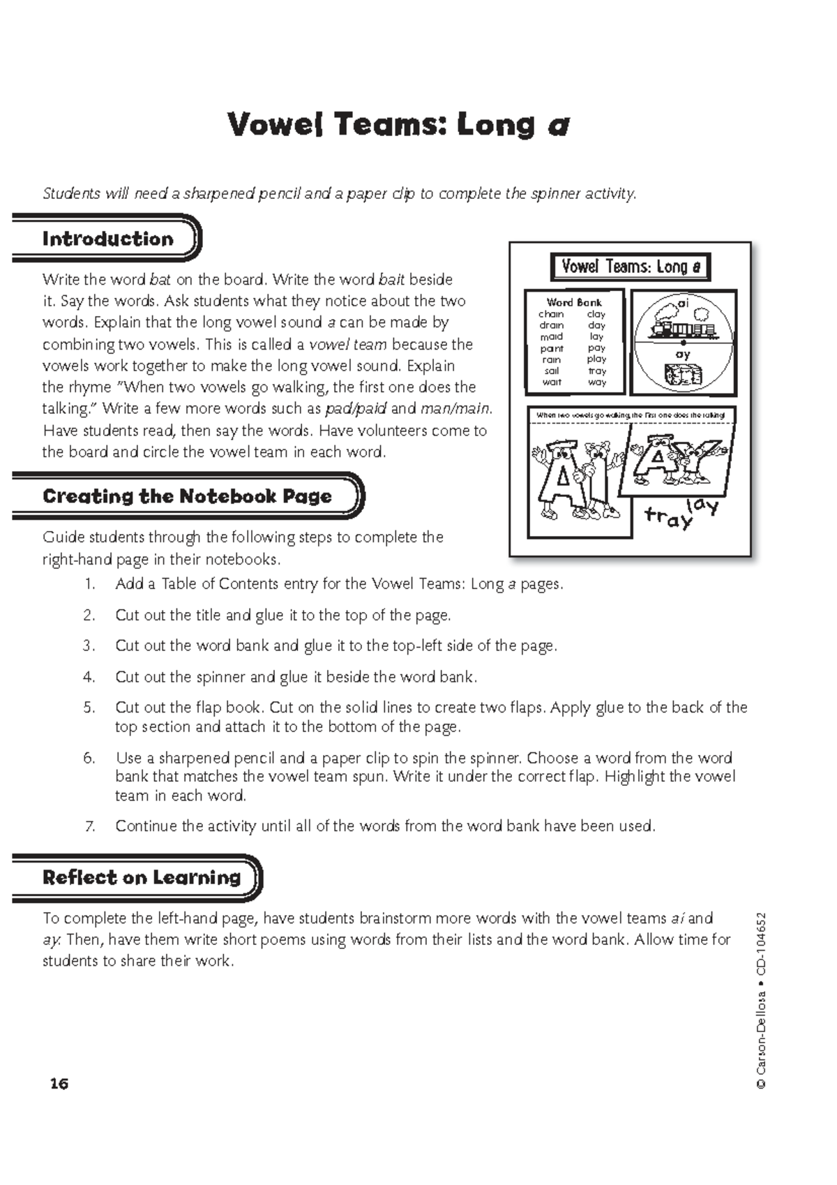 Vowel Teams: Long a Lesson 3 Interactive Notebook Activities - Studocu
