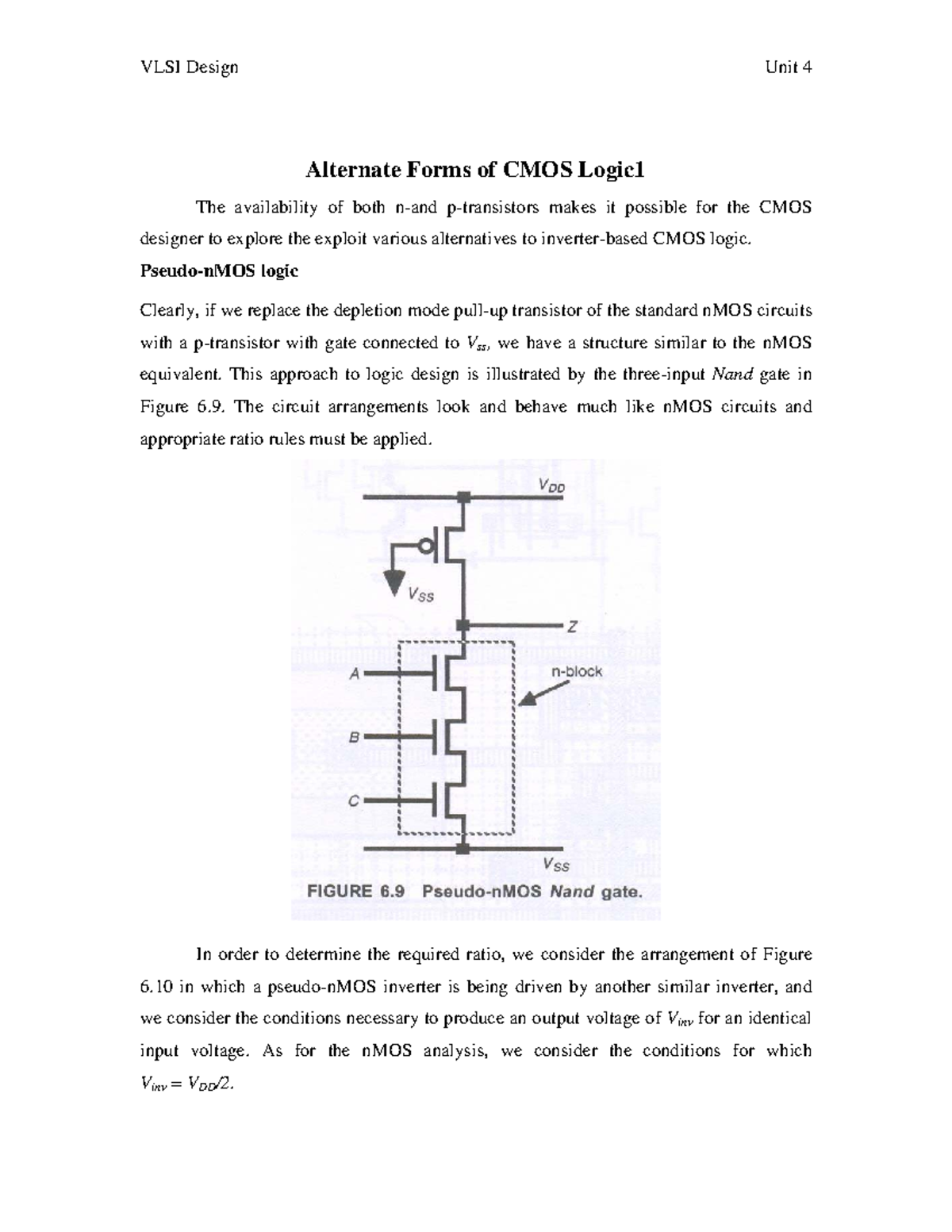 VLSI Design Unit 4 Lecture Notes: Alternate CMOS Logic Forms - Studocu