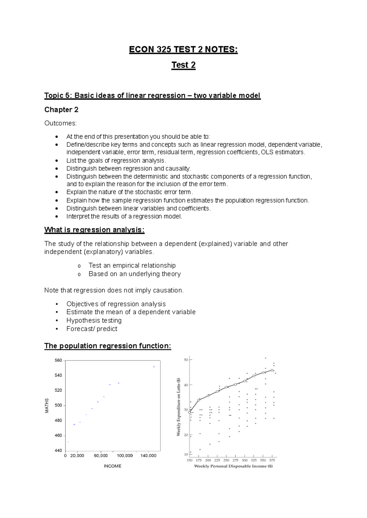 Econ 325 Test 2 Notes Linear Regression And Hypothesis Testing Concepts 9961