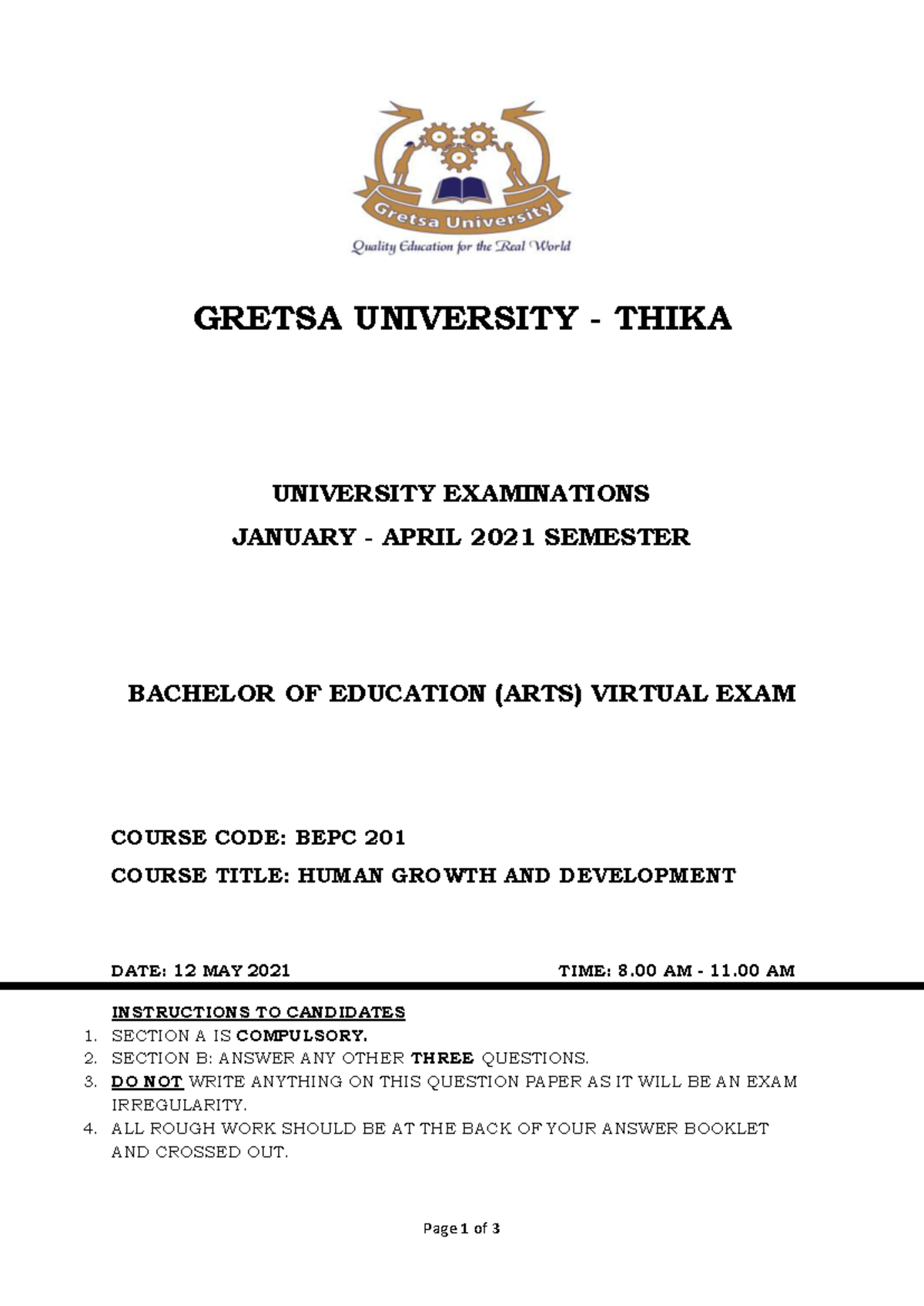 BEPC 201 Final Exam: Human Growth and Development - Jan-Apr 2021 - Studocu