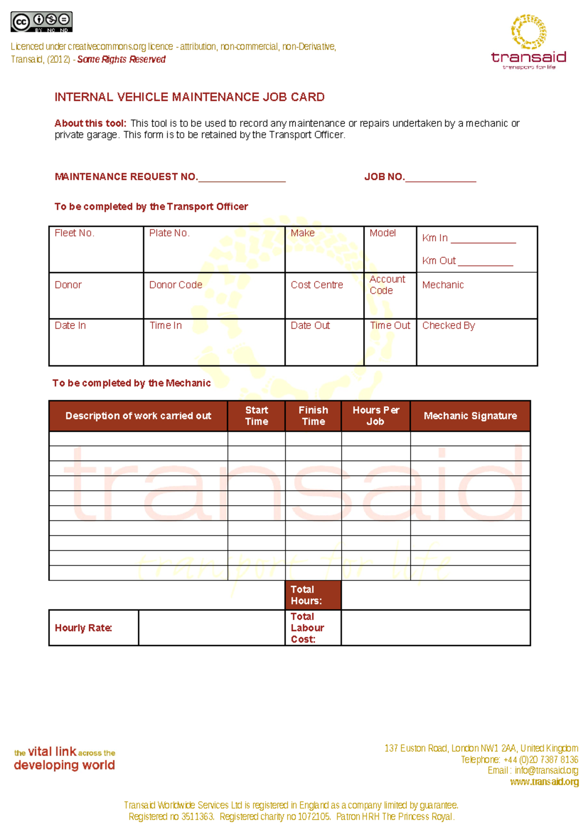 7 Internal Vehicle Maintenance Job Card Template for Mechanics - Studocu