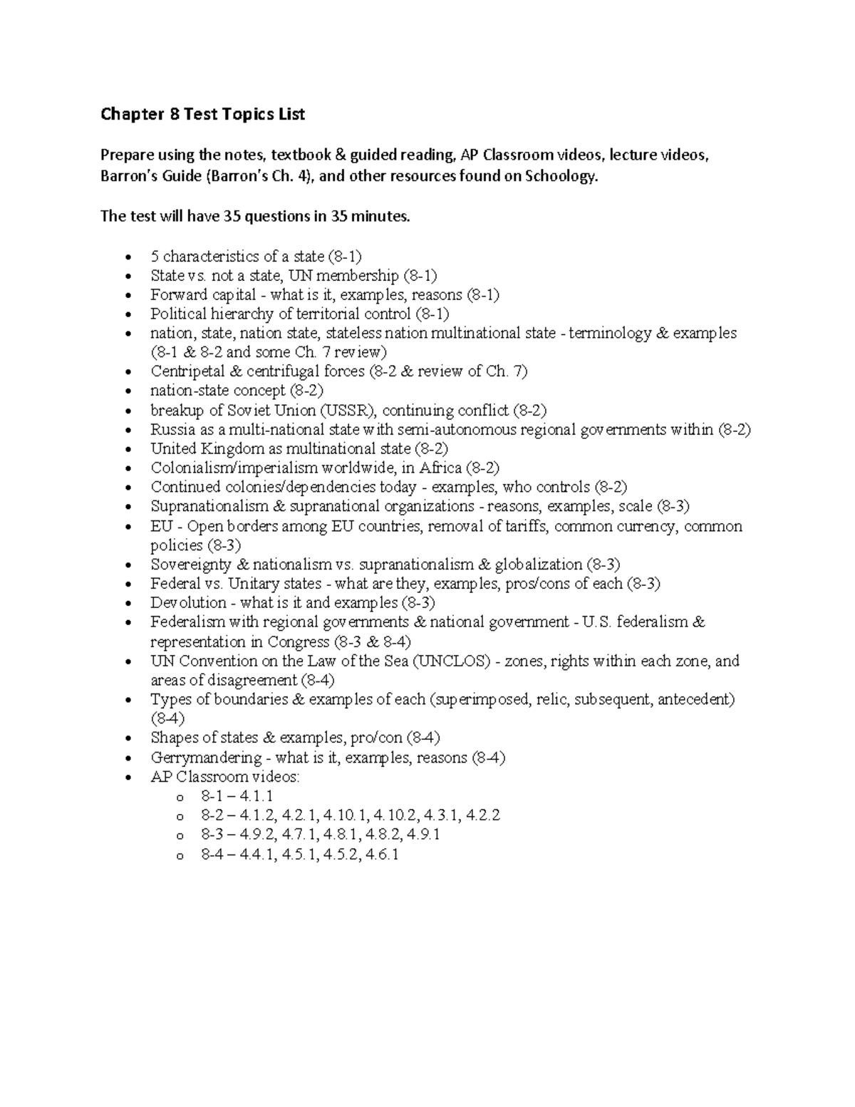 AP Human Geography CH 8 Test Topics & Study Guide - Studocu