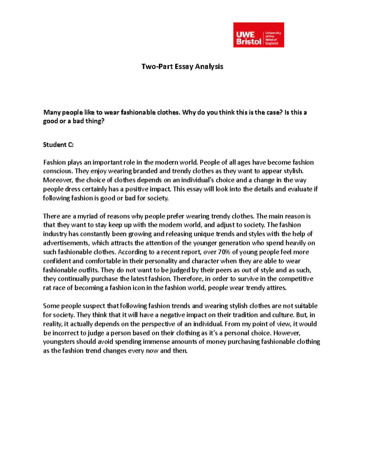 03 Student C Essay - Fashion Trends: Good or Bad for Society? - Studocu