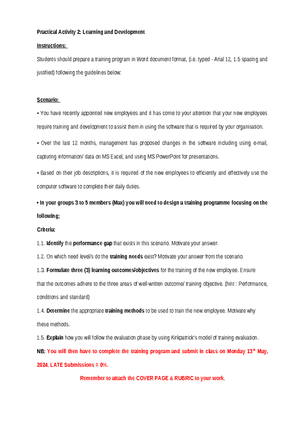 Practical Activity 2 (2024): Designing a Training Program for New ...