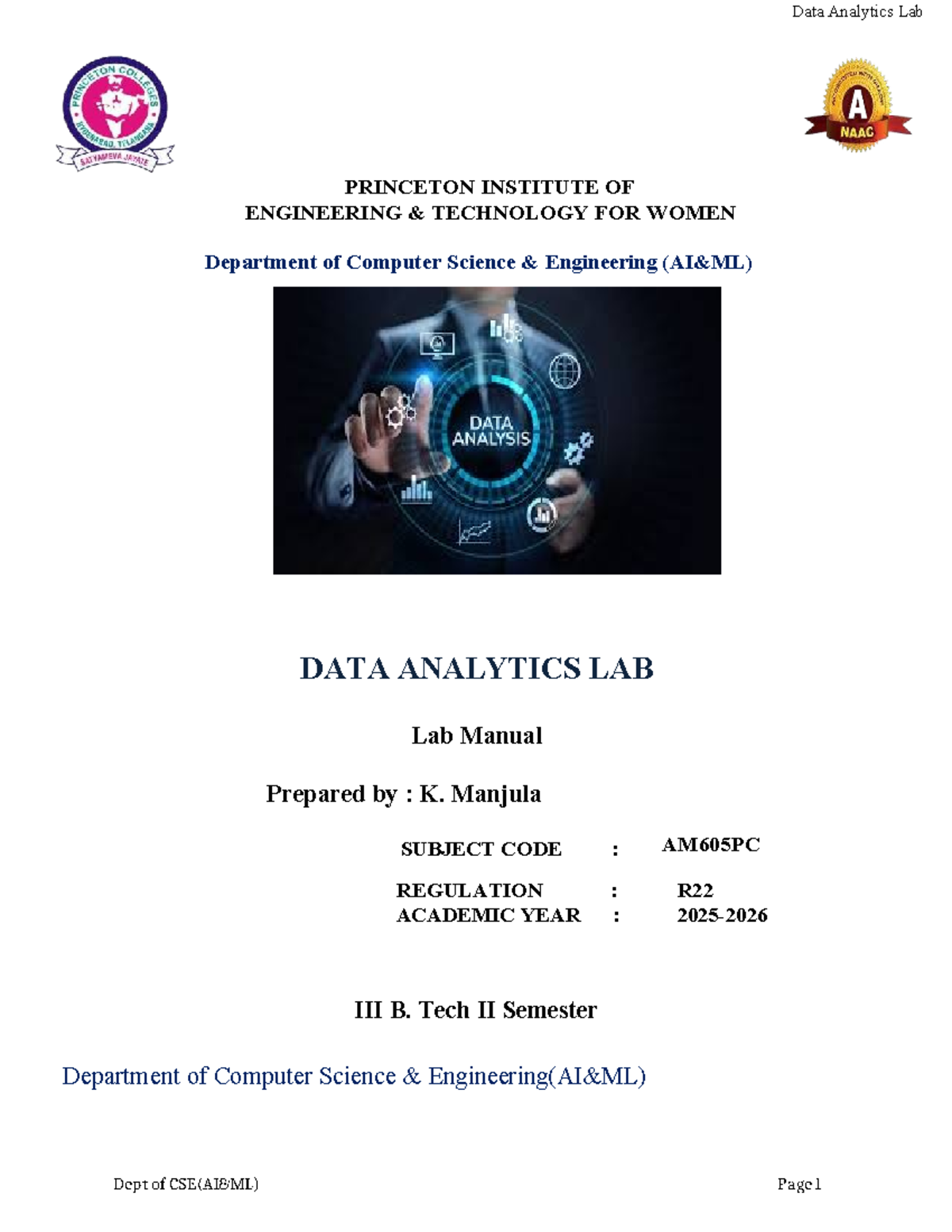 Data Analytics Lab Manual AM605PC - B. Tech II Sem - Studocu