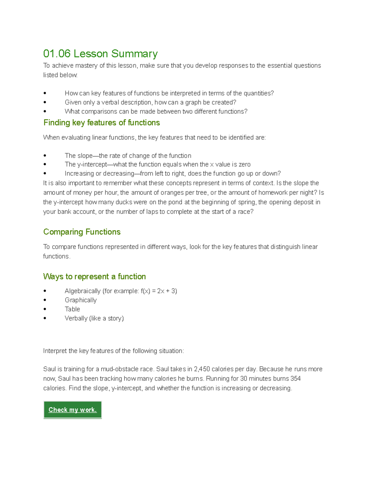 Algebra 2 1 06 Lesson Notes 01 Lesson Summary To Achieve Mastery Of