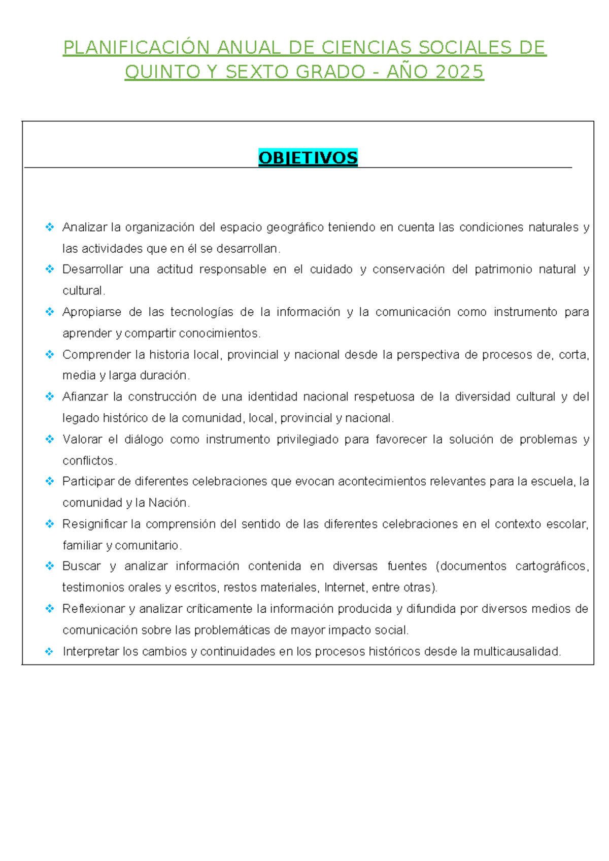 Planificación Anual de Ciencias Sociales 6to Grado 2025 - Studocu