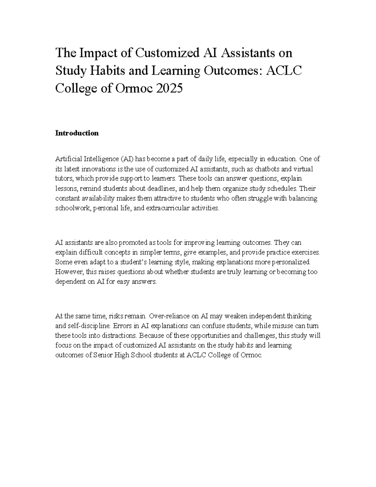 The Impact of Customized AI Assistants on Study Habits: ACLC 2025 - Studocu