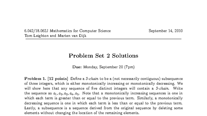 Mathematics for Computer Science (6.042) Problem Set 2 Solutions - Studocu