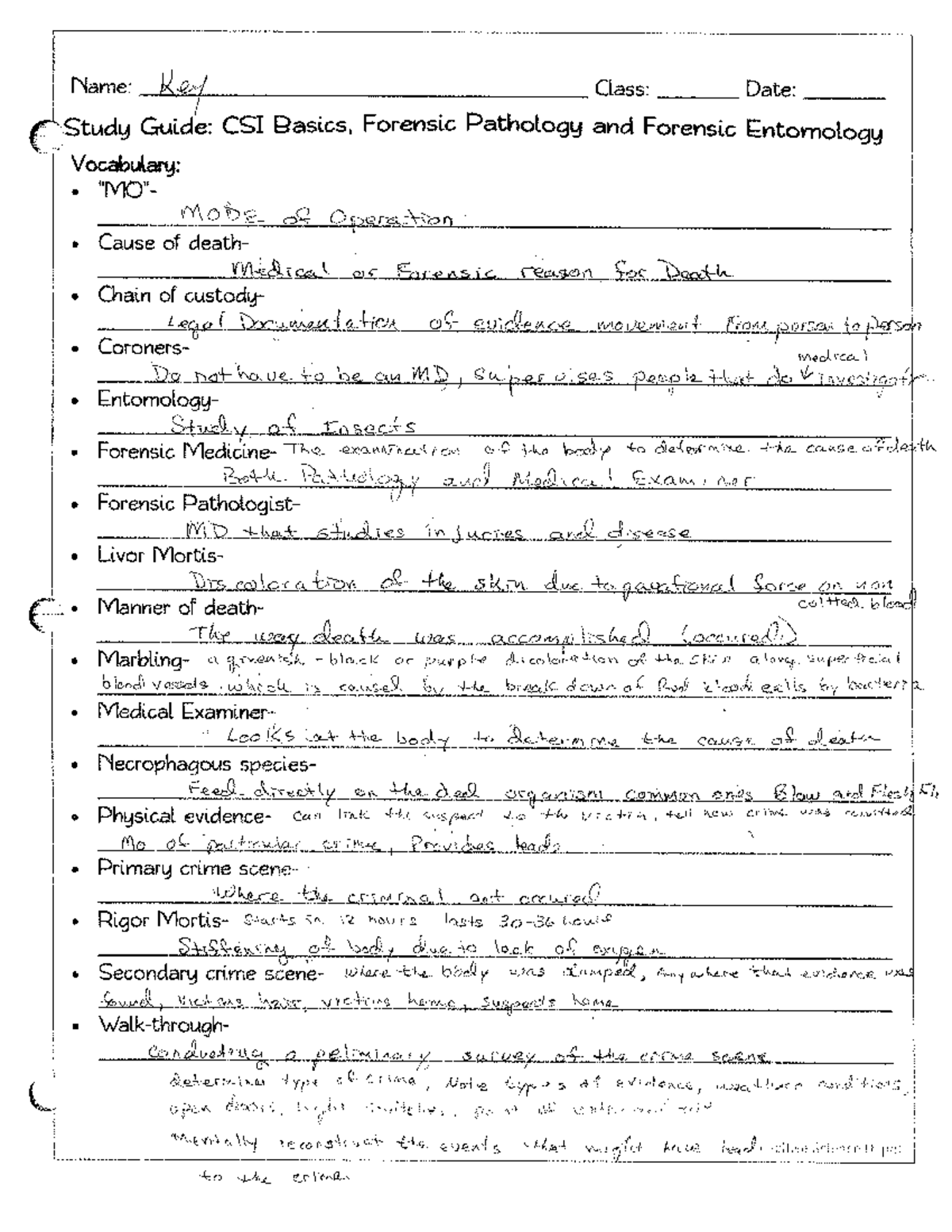 Final Exam Study Guide: CSI Basics & Forensic Pathology [Course Code ...