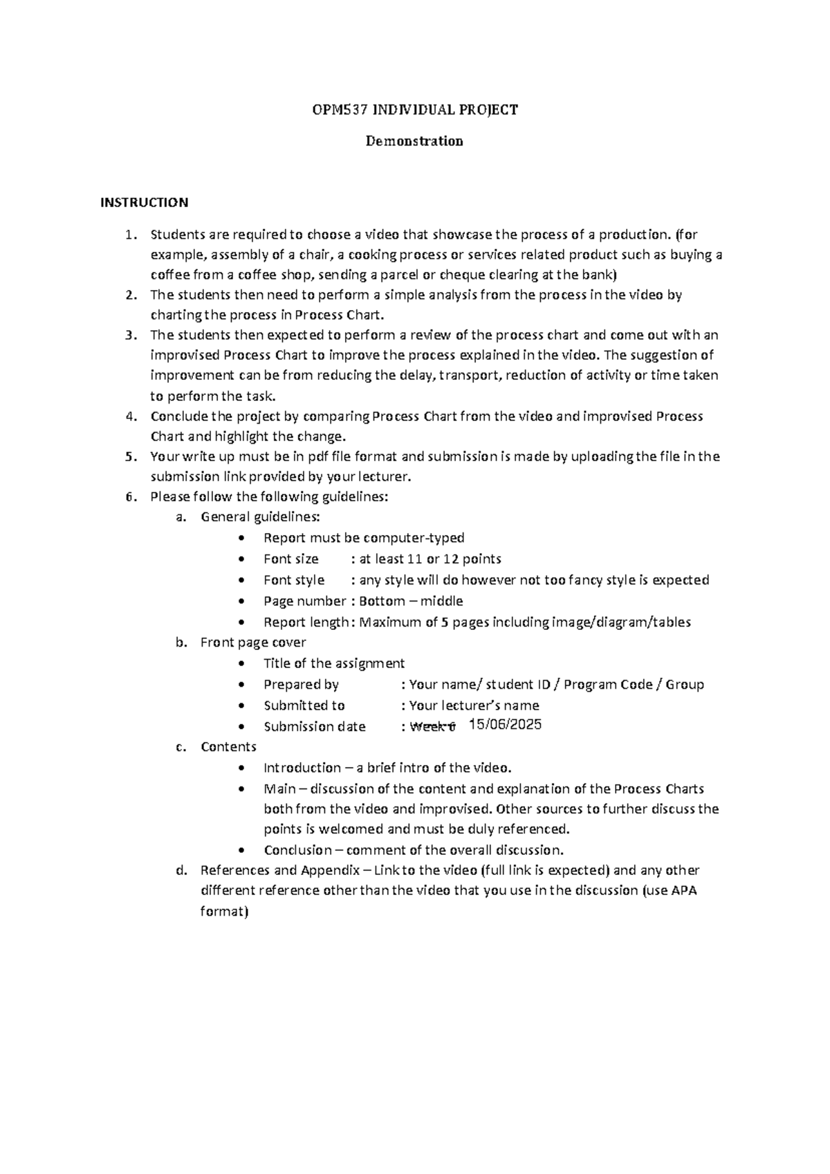 OPM537 Individual Project: Video Process Analysis and Improvement - Studocu