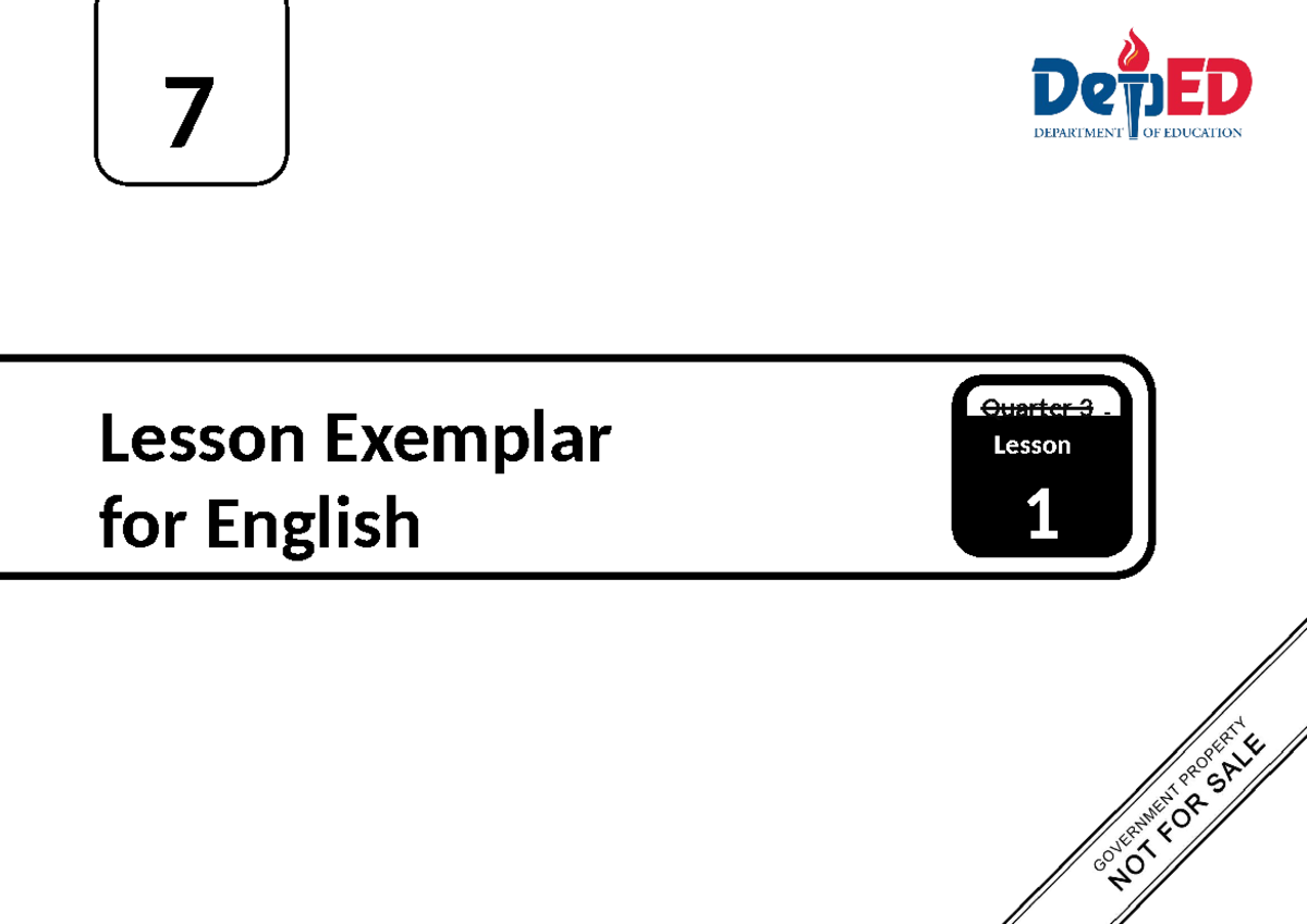Lesson- Exemplar-Q3-W3 - Lesson Exemplar for English Lesson 1 Quarter 3 7 Lesson Exemplar for ...