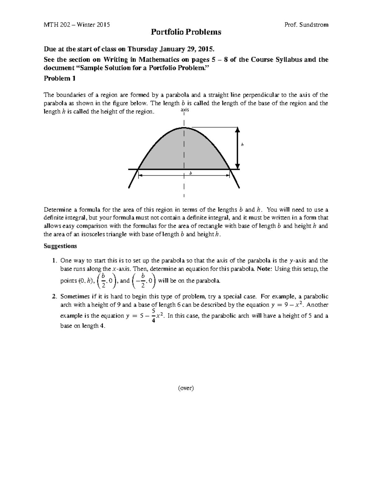 Problems 1 202 2015 winter - MTH 202 Winter 2015 Prof. Sundstrom Portfolio Problems Due at the ...